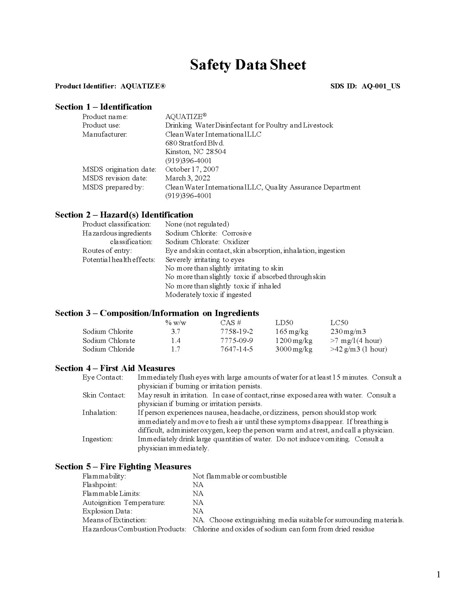 Safety Data Sheet – Millpark Industries